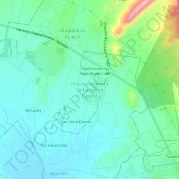 Mapa topográfico Fraccionamiento Ex-hacienda Catano, altitud, relieve