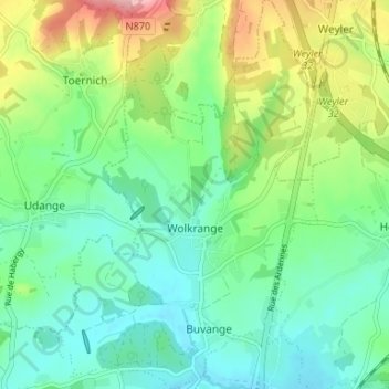 Mapa topográfico Wolkrange, altitud, relieve
