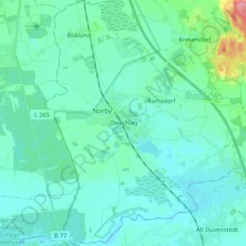 Mapa topográfico Owschlag, altitud, relieve