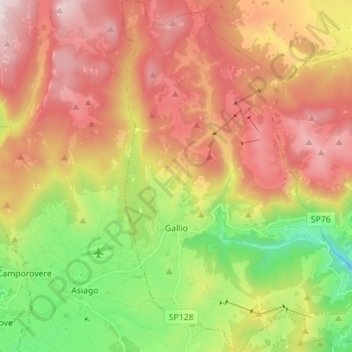 Mapa topográfico Gallio, altitud, relieve