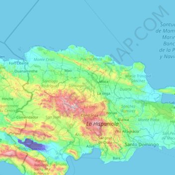 Mapa topográfico Cibao, altitud, relieve